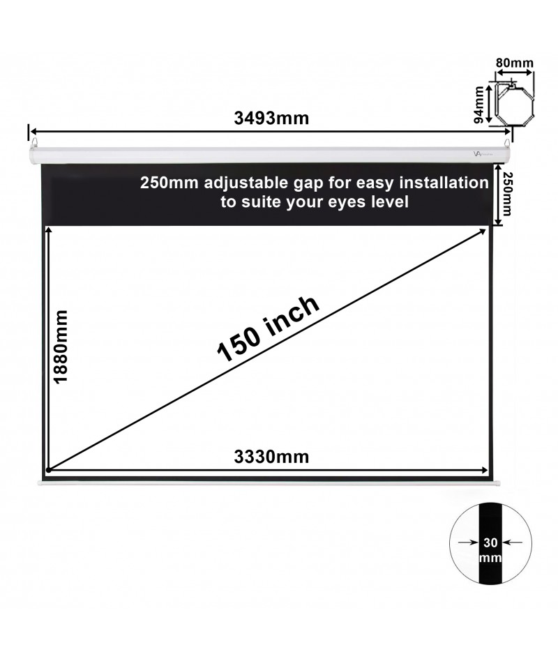 Visualax Electric Motorised 4K 150" Home Cinema Projector Screen with ...