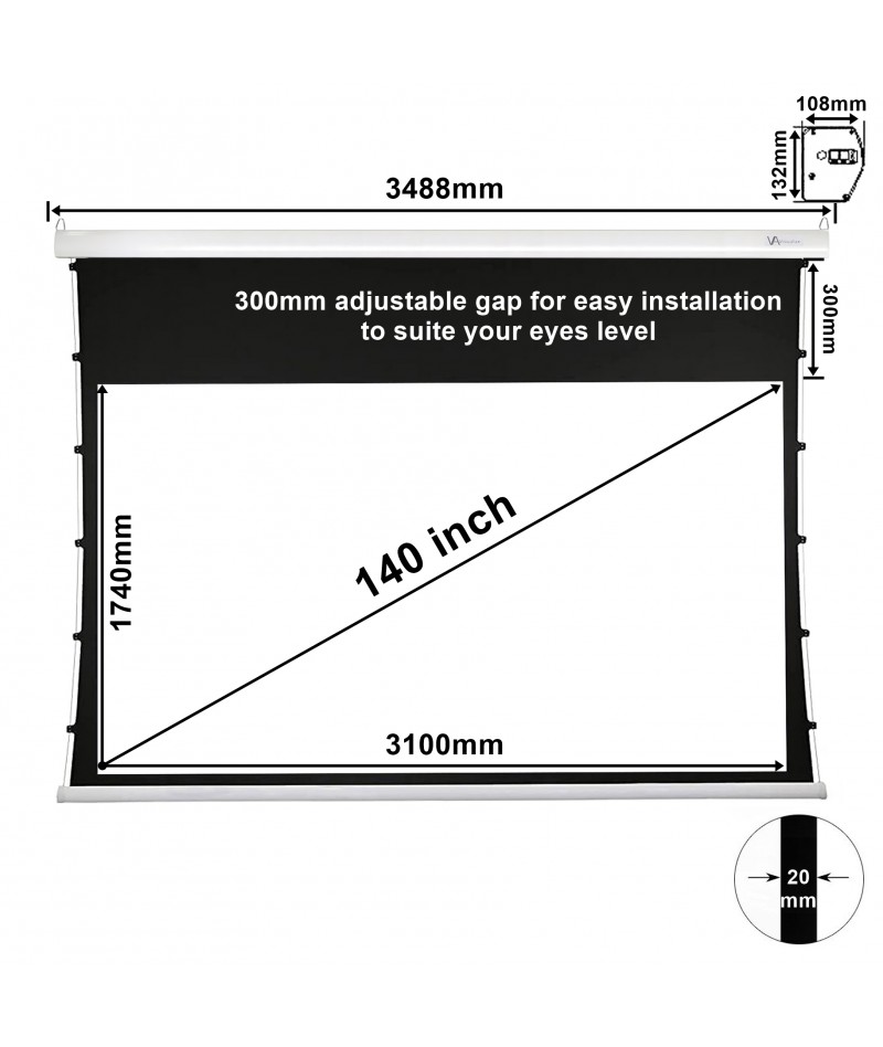 Visualax Electric Motorised 4K 140'' Deluxe Tab Tension Projector Screen with Remote Pure 16:9