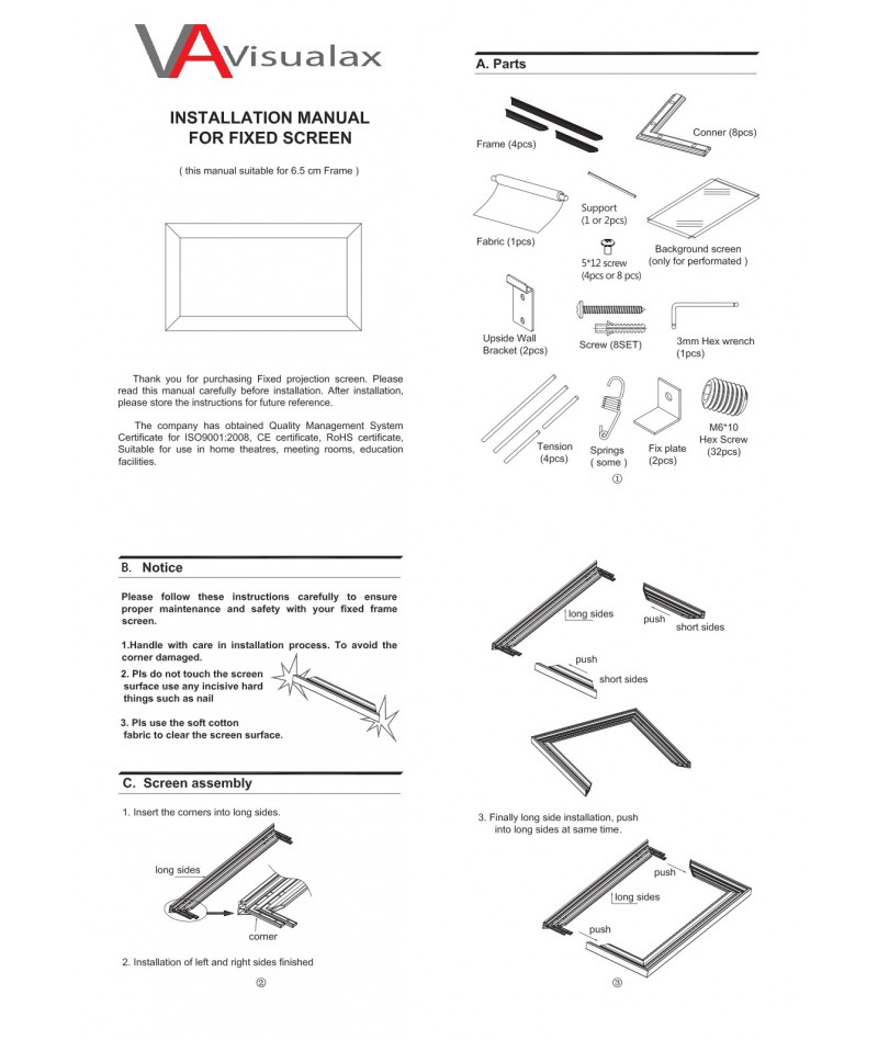 Visualax 150" Fixed Frame High Contrast Grey Projector Screen 16:9